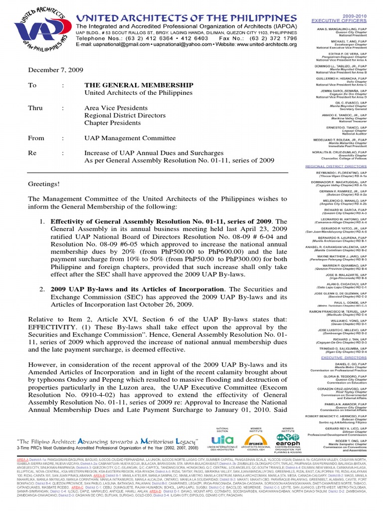 Letter Re Increase of UAP Annual Membership Dues | PDF | United Nations ...