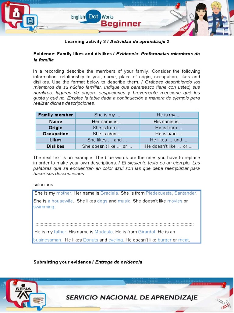 Evidence - Family - Likes - and - Dislikes Resuelto. | PDF