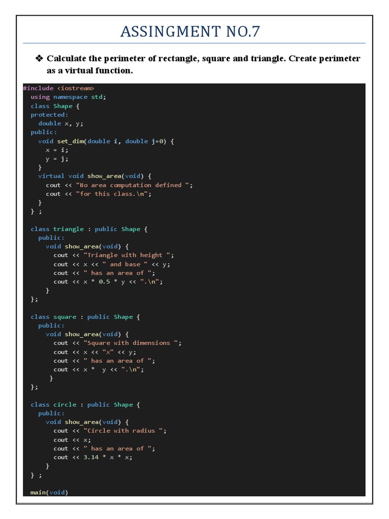 Assingment No.7: As A Virtual Function | PDF