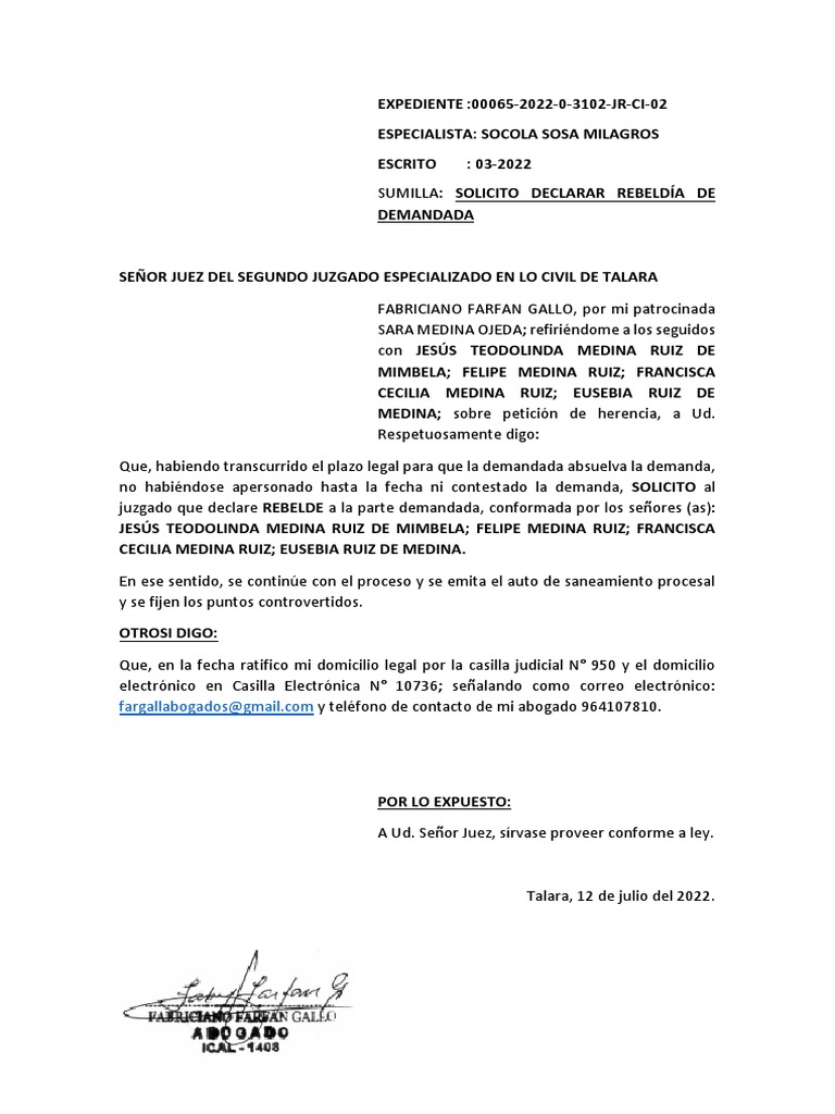 Solicitud de Declaración de Rebeldía | PDF