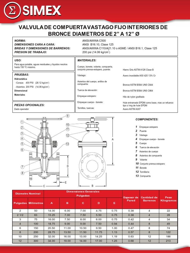 Valvula Compuerta Vastago Fijo 2 12 | PDF | Materiales | Ingeniería de ...