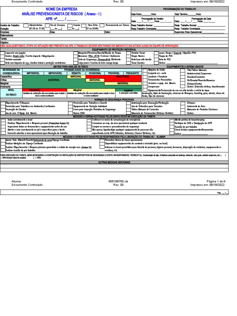 Modelo APR Completo | PDF | Desperdício