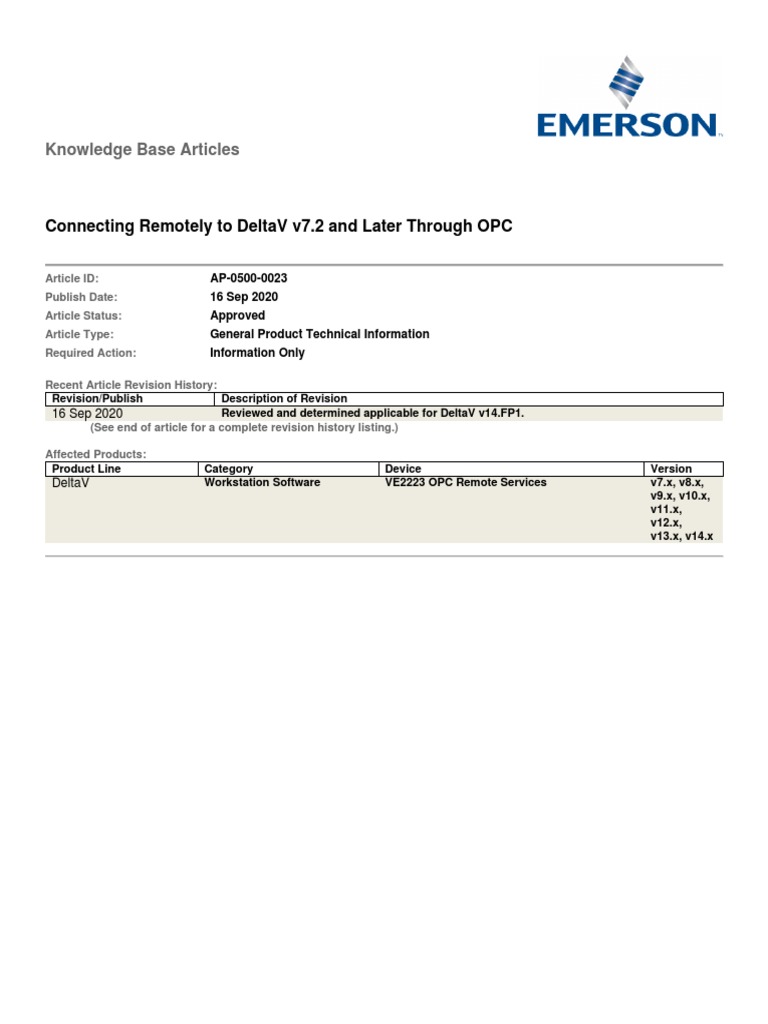 Knowledge Base Articles: Connecting Remotely To Deltav V7.2 and Later Through Opc | PDF ...