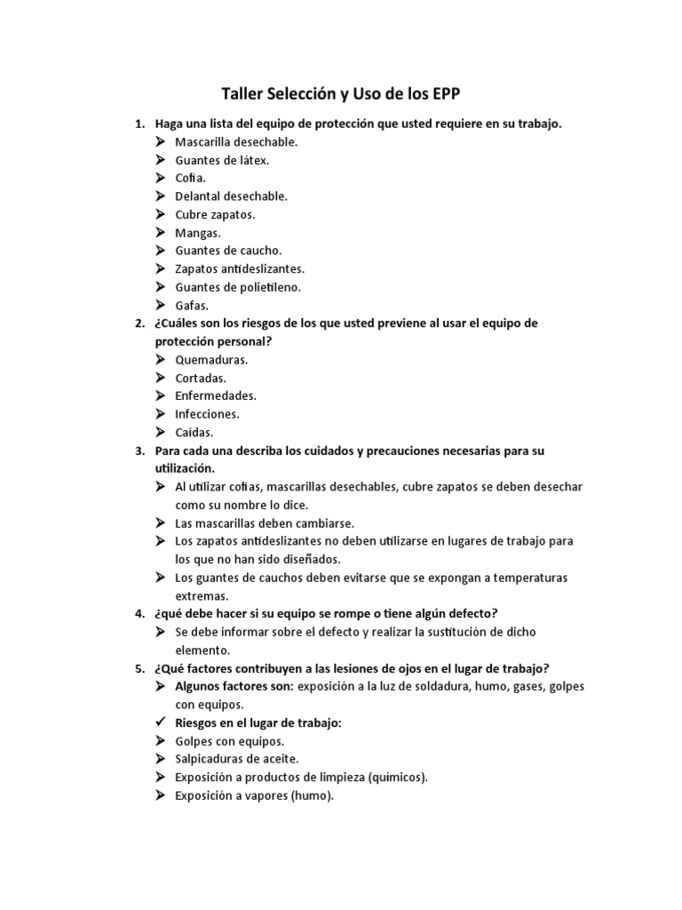 Taller Selección y Uso de Los EPP | PDF | Guante
