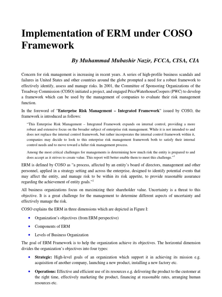 r0001 Erm Coso Framework | PDF | Enterprise Risk Management | Swot Analysis