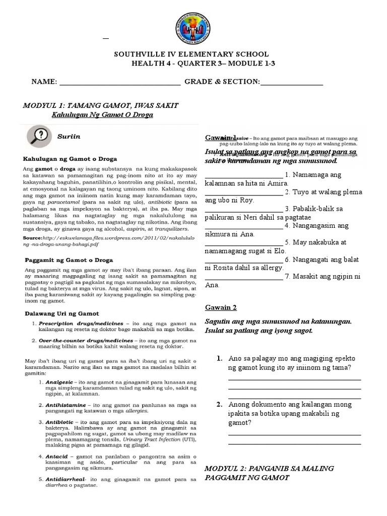 Quarter 3-Health Answer Sheets | PDF