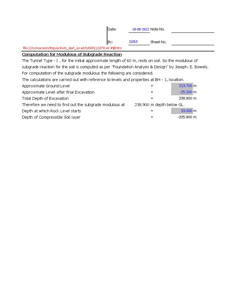 Computation For Modulous of Subgrade Reaction: 'File:///conversion/tmp/activity - Task - Scratch ...