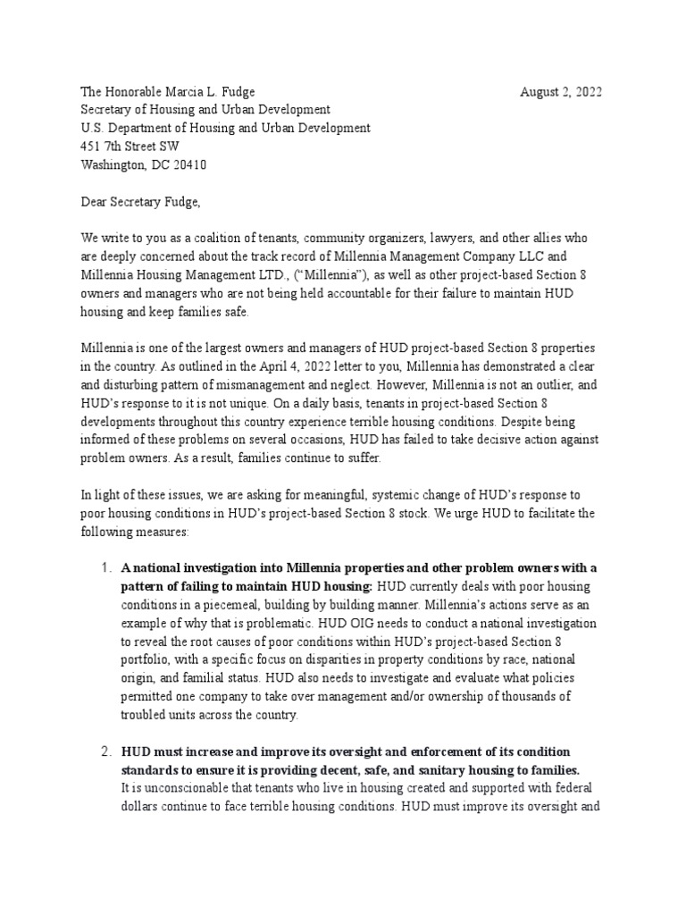 Demand Letter To HUD | PDF | Section 8 (Housing) | United States ...