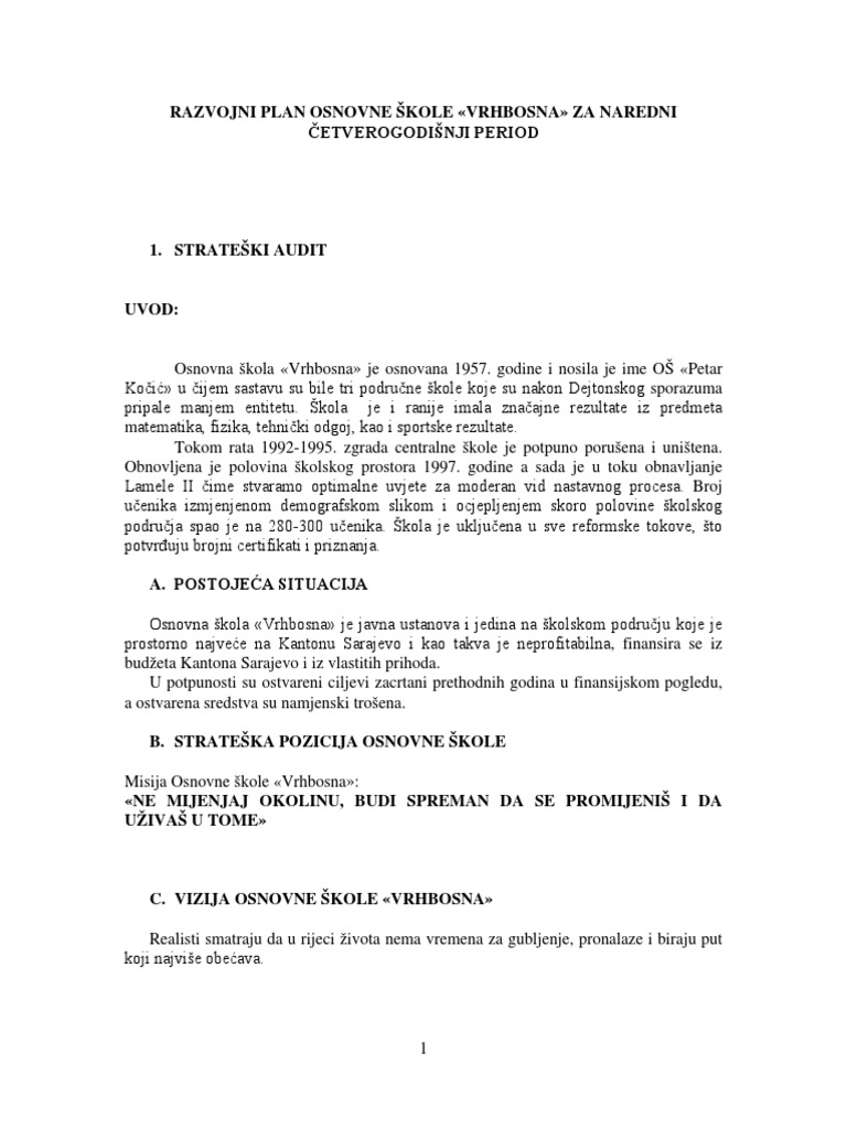 Razvojni Plan Osnovne Skole | PDF