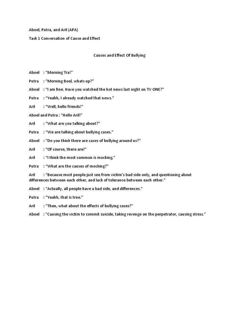 Tugas Basing Task 1 Conversation of Cause and Effect | PDF | Social Science