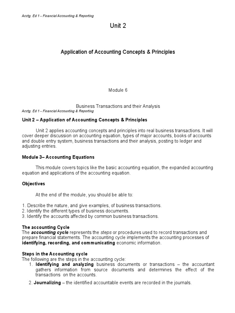 Acctg. Ed 1 - Unit2 Module 6 Business Transactions and Their Analysis ...