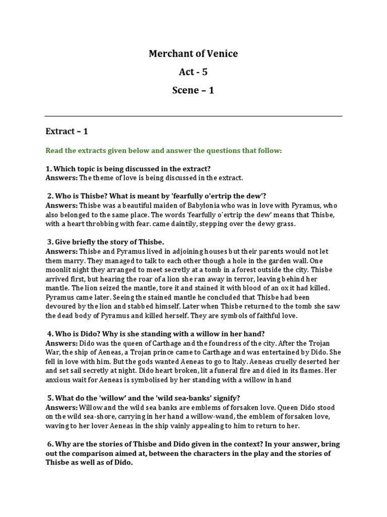 Merchant of Venice Act - 5 Scene - 1: Extract - 1 | PDF