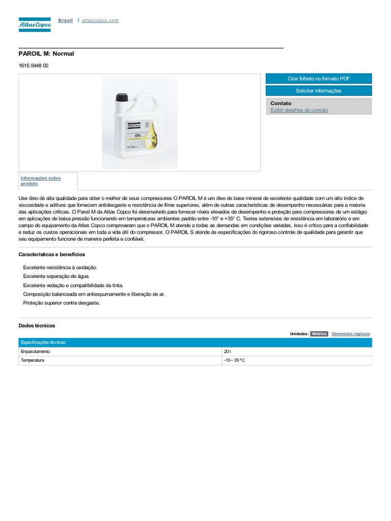 Óleo PAROIL M para Compressores | PDF