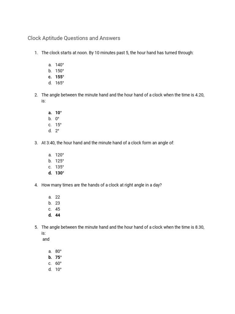 Clock Aptitude Questions and Answers | PDF | Home & Garden