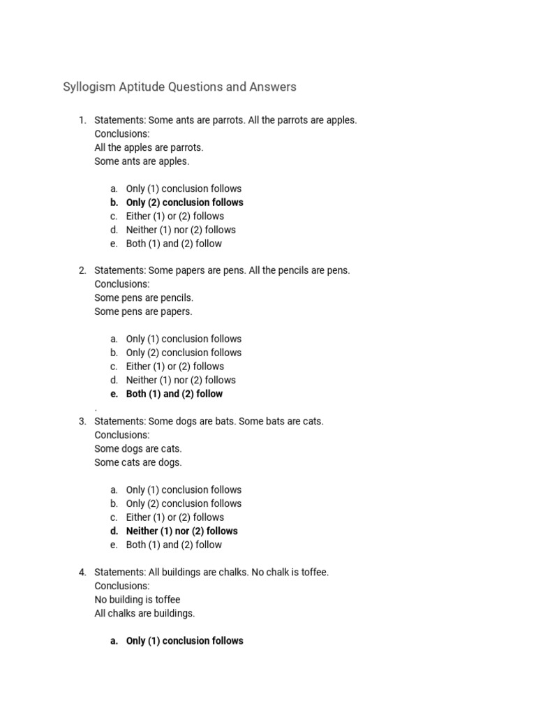 Syllogism Aptitude Questions | PDF