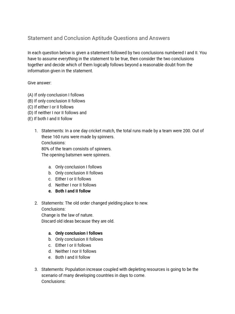 Statement and Conclusion Aptitude Questions | PDF | Philosophical Theories | Economies
