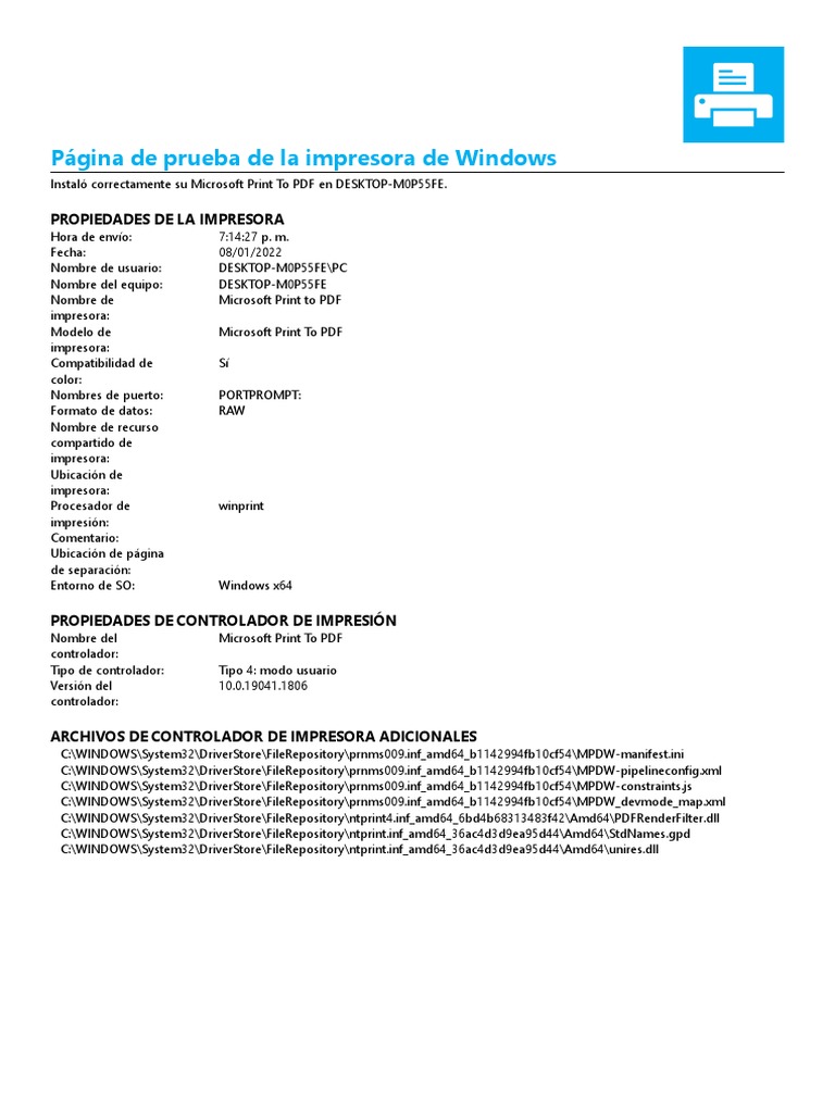 Página de Prueba de La Impresora de Windows | PDF