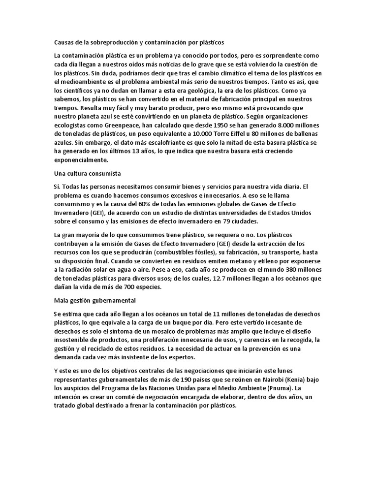 Causas de la Contaminación Plástica | PDF | Residuos | Contaminación