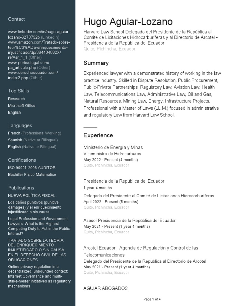 CV - Hugo Aguiar Lozano | PDF | Ecuador | Justice