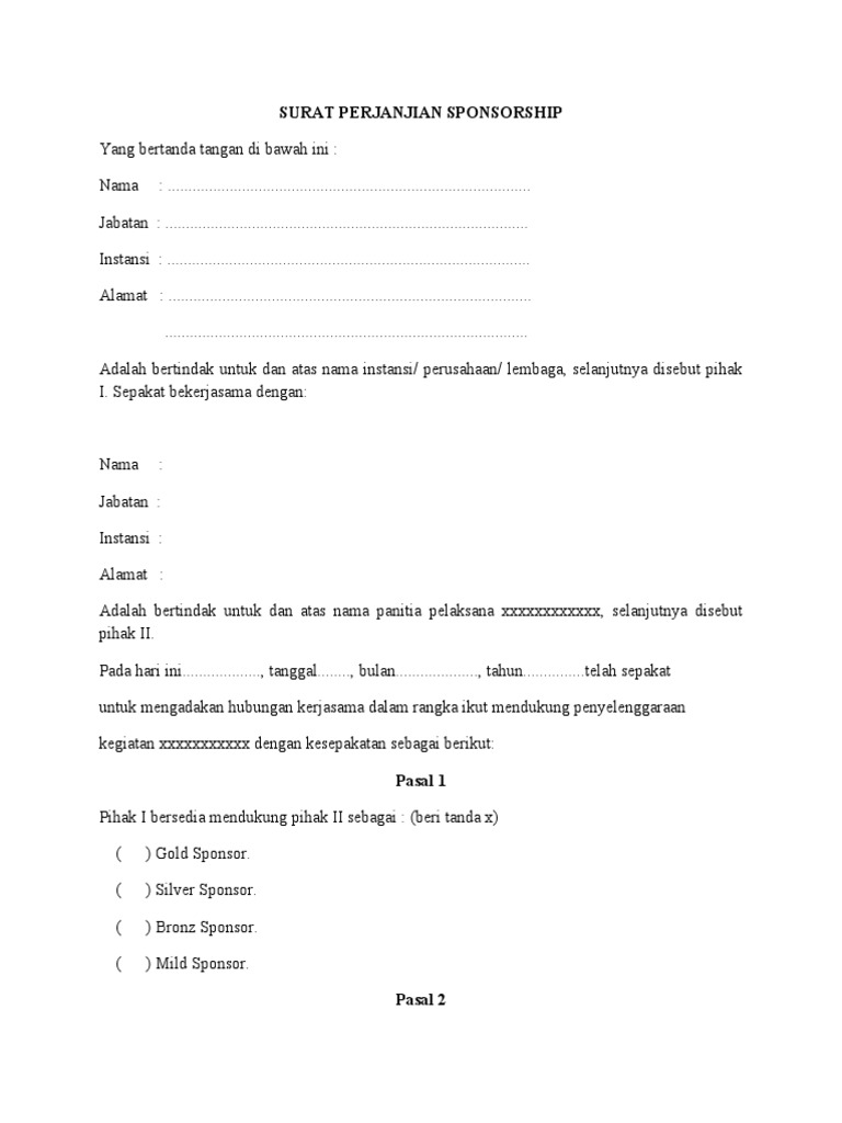 Contoh Surat Perjanjian Sponsorship | PDF