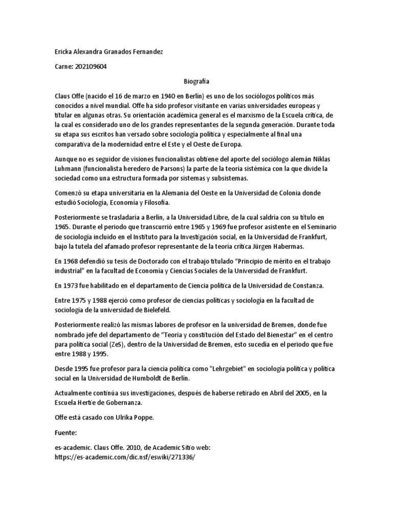 Claus Offe: Sociólogo y Teórico Crítico | PDF | Science | Teorías ...