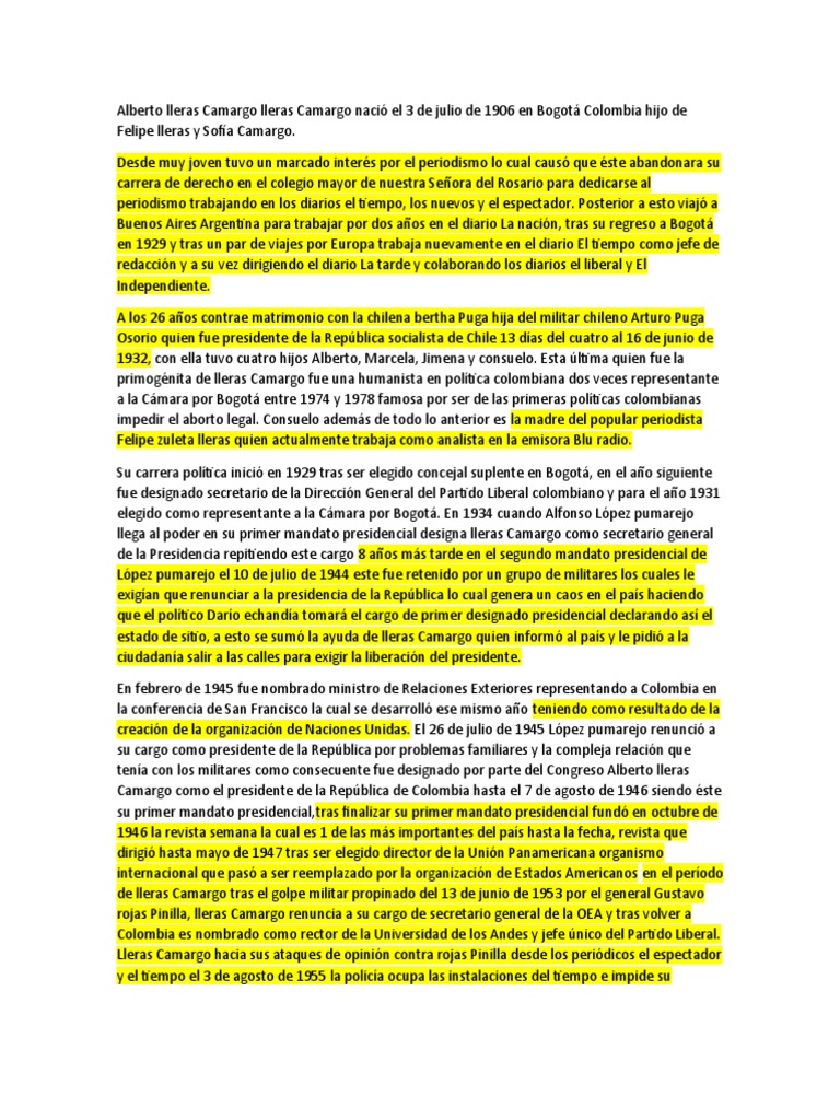 Alberto lleras Camargo lleras Camargo nació el 3 de julio de 1906 en Bogotá Colombia hijo de ...