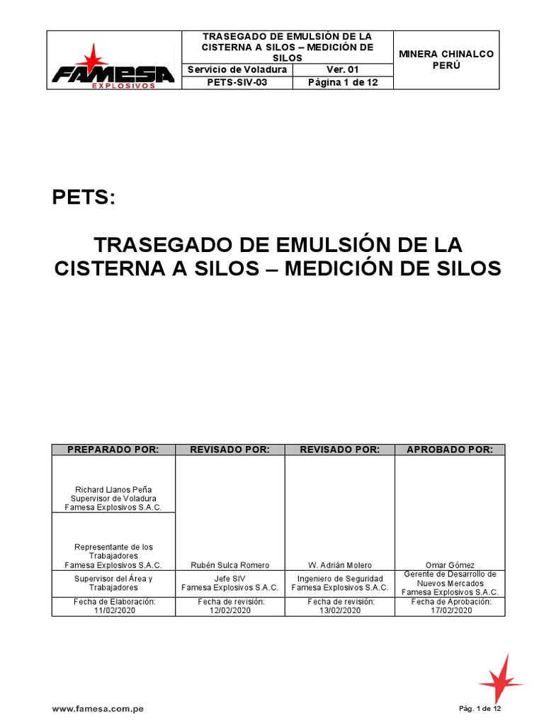 Trasegado de Emulsión a Silos en Minera | PDF | Bomba