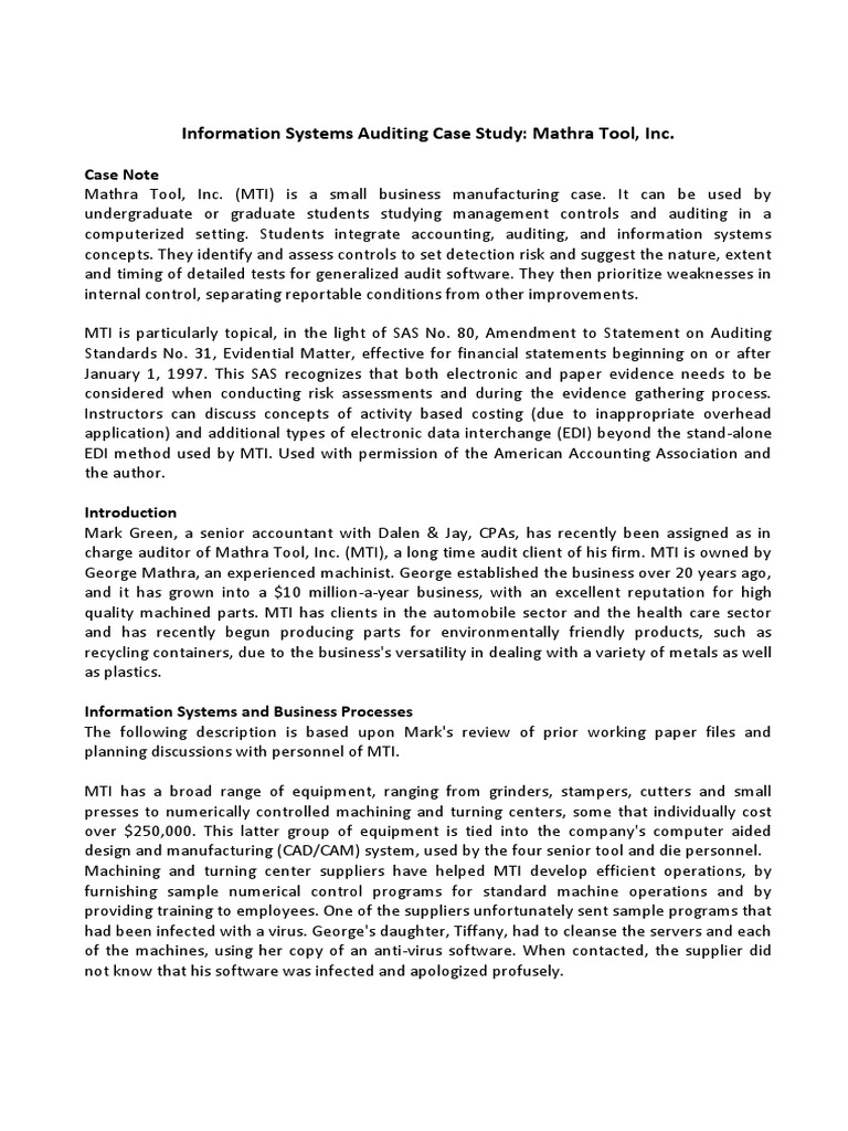 Information Systems Auditing Case Study - Mathra Tools Inc | Download Free PDF | Audit | Inventory