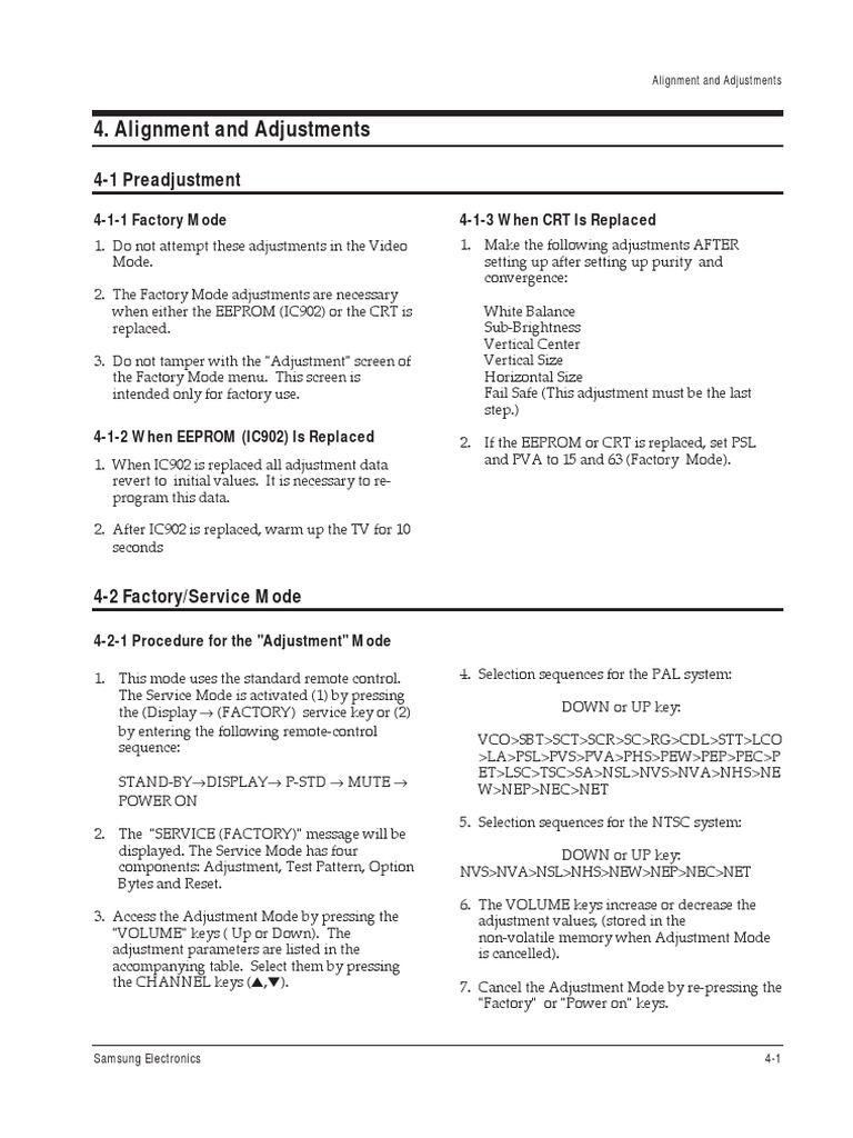 Alignment and Adjustments: 4-1 Preadjustment | PDF | Manufactured Goods ...