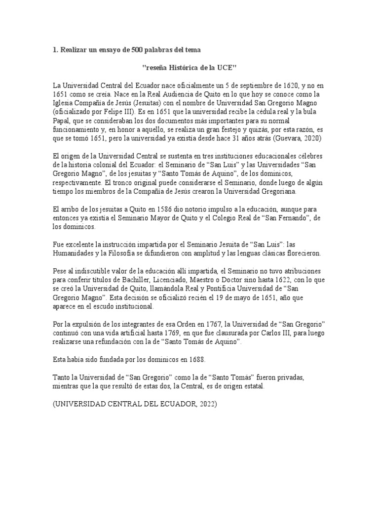 Reseña Hstorica Uce | PDF | Universidad