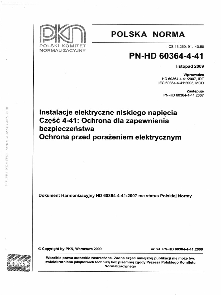 5a.14 PN HD 60364-4-41 (2009) Instalacje El Niskiego Napięcia - Część 4 ...