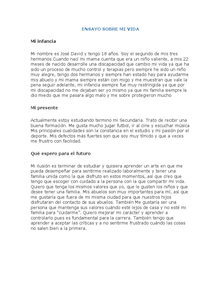 Ensayo Sobre Mi Vida David | PDF