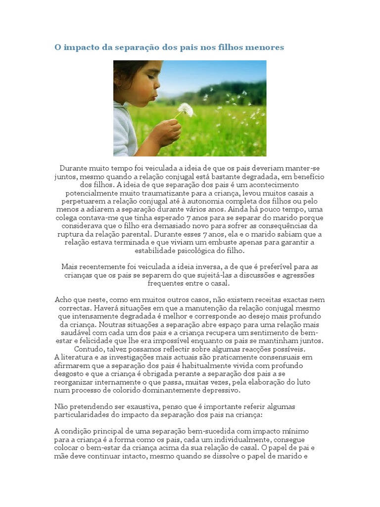 O Impacto Da Separação Dos Pais Nos Filhos Menores Pdf