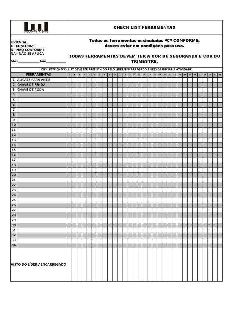 Check List Ferramentas Manuais | PDF