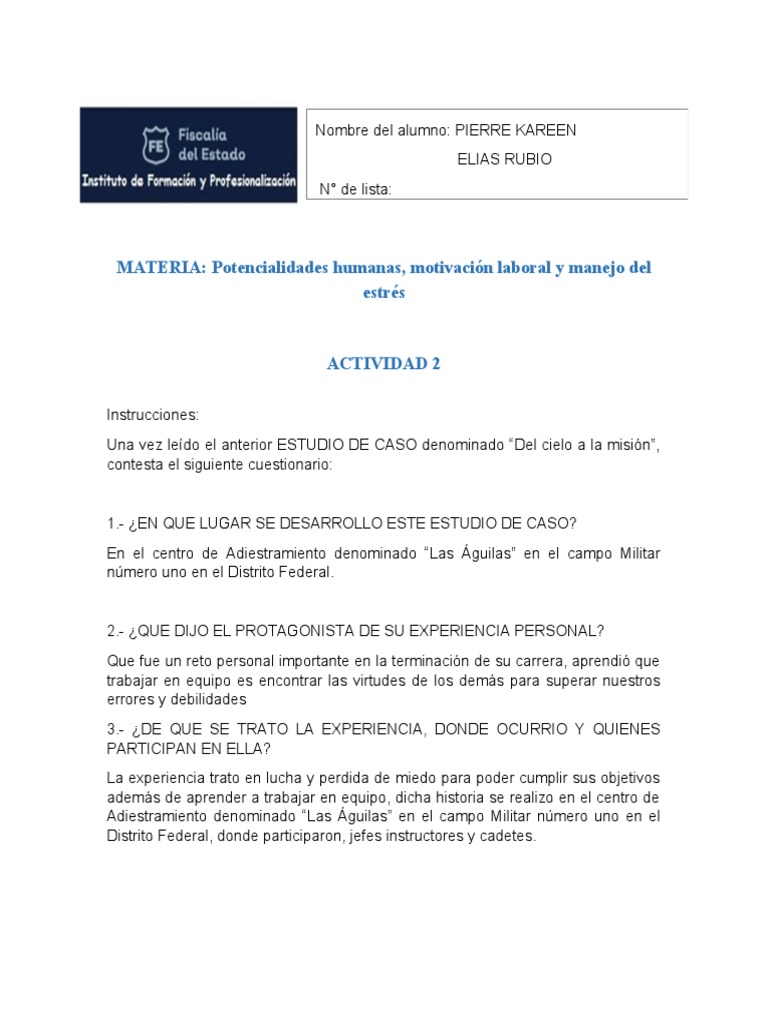 Actividad DEL CIELO A LA MISION PIERRE KAREEN ELIAS RUBIO | PDF