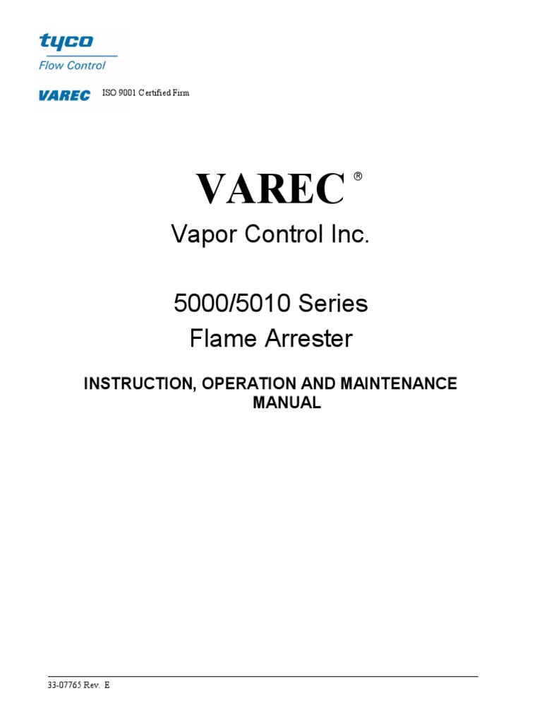 Varec: Vapor Control Inc. 5000/5010 Series Flame Arrester | PDF ...