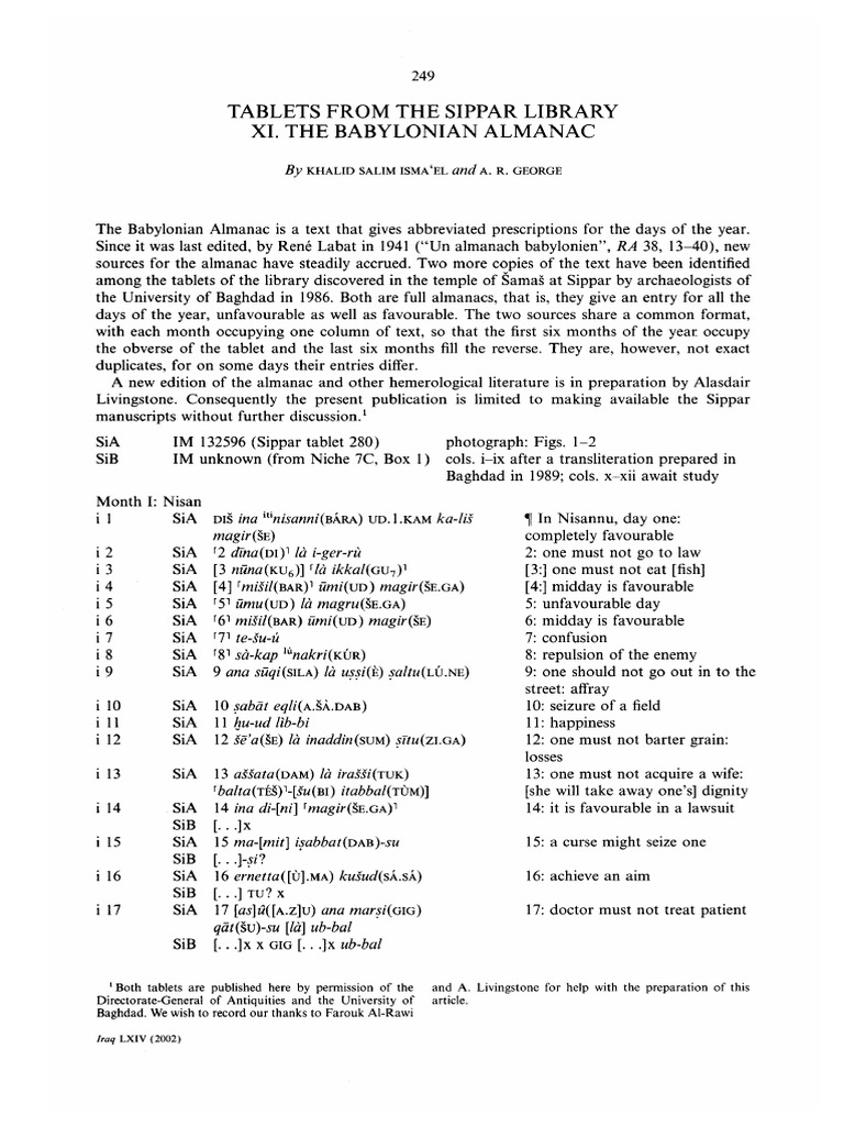 Tablets From The Sippar Library Xi The B The Babylonian Almanac | PDF