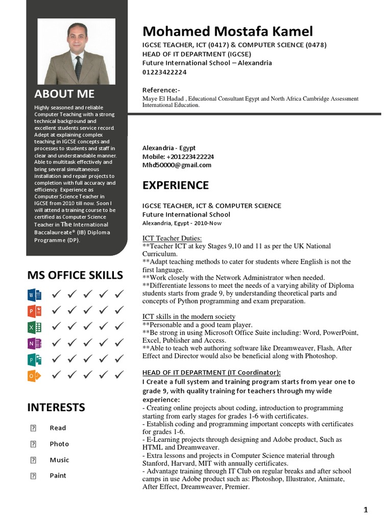 Mohamed Resume Teacher 2 | PDF | Educational Technology | Computer ...