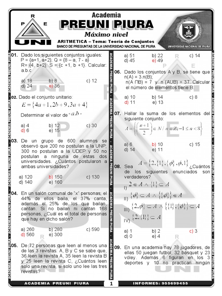 Practica #01 - Pre - Uni - Aritmetica | PDF | Matemáticas
