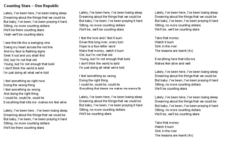 Counting Stars - Listening Exercise | PDF