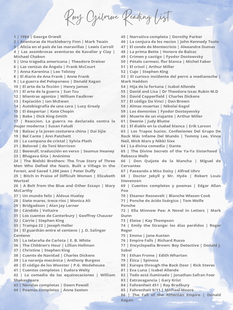 Rory Gilmore Reading List Castellano | PDF | Escritores