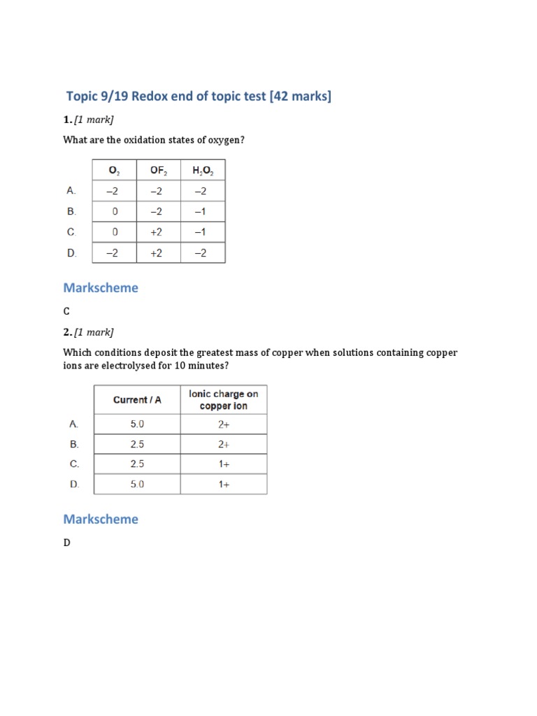 19 Redox End of Topic Test (1) Ms | PDF | Redox | Anode