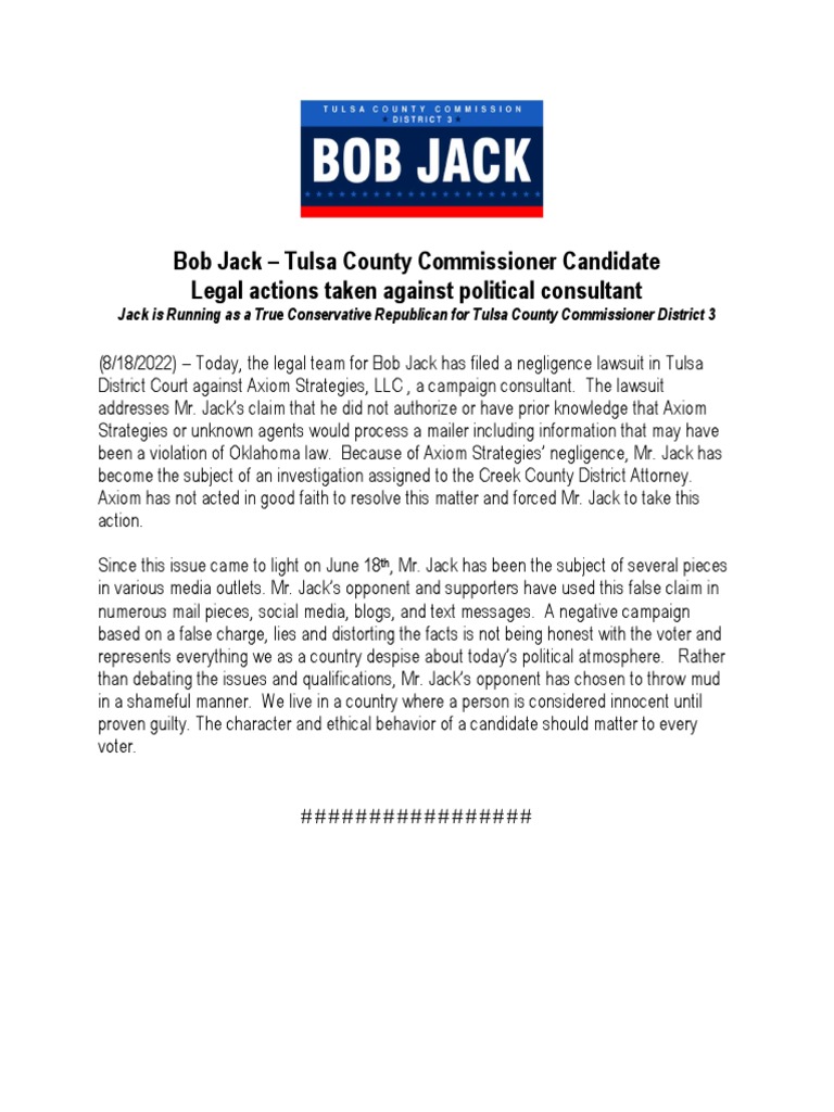 Bob Jack Legal Action 08182022 | PDF