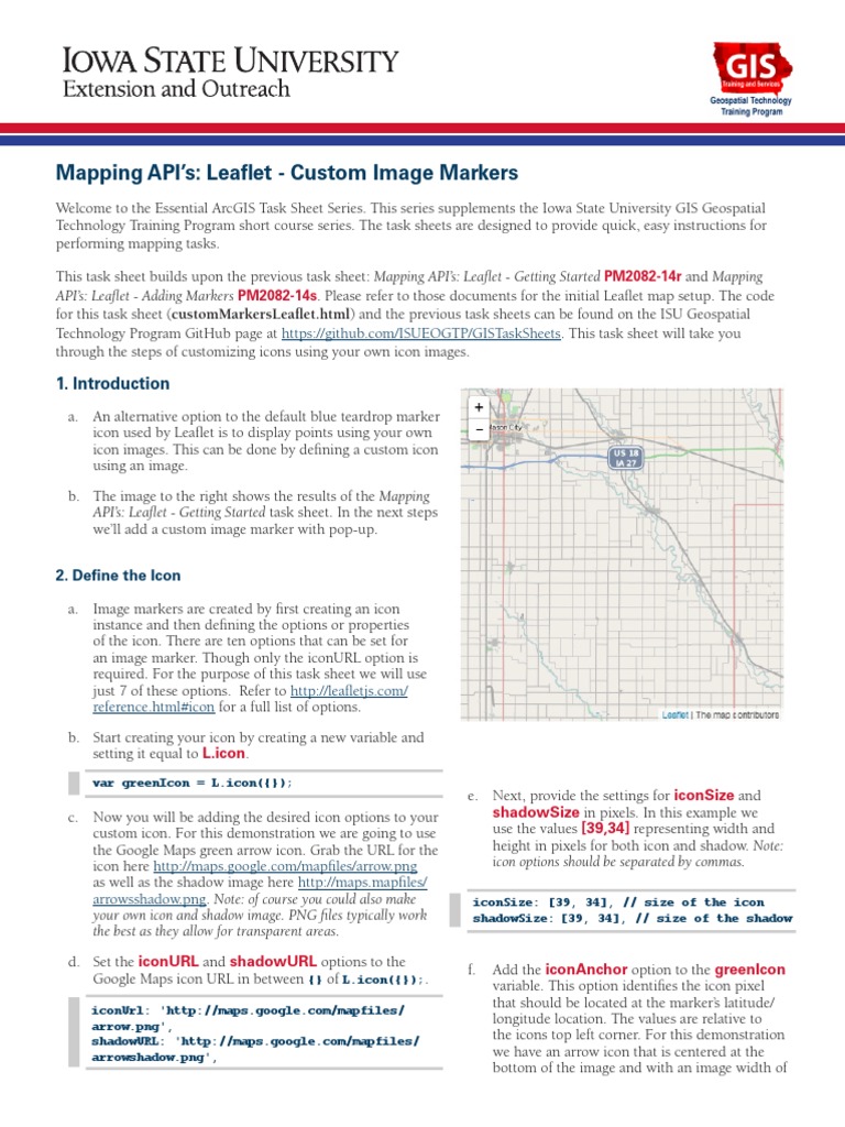Mapping API's: Leaflet - Custom Image Markers: PM2082-14r PM2082-14s | PDF | Icon (Computing ...