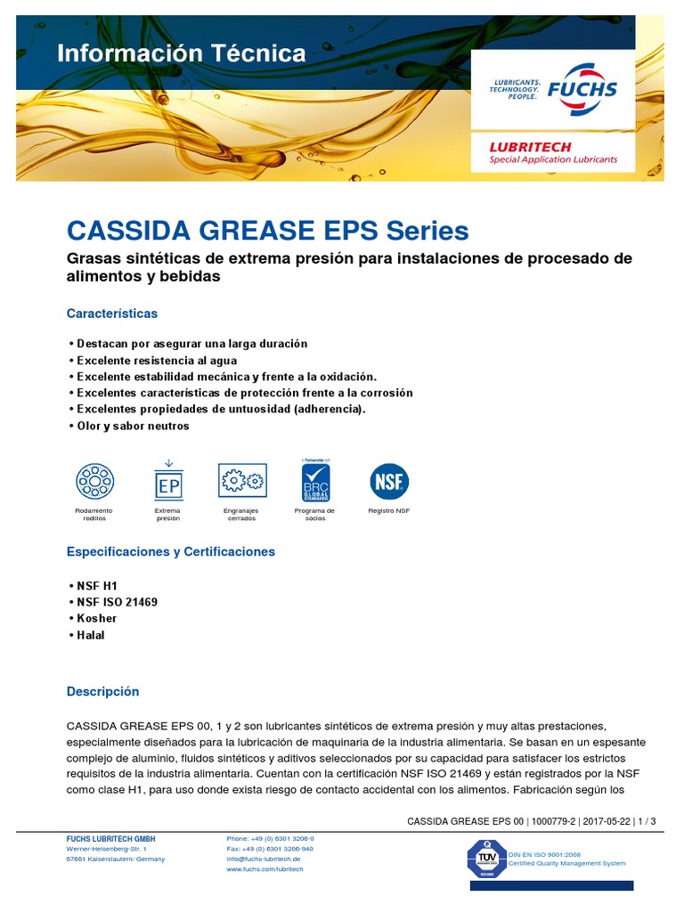 FT FC Cassida Grease EPS 1 220517 | PDF | Rodamiento (Mecánico ...