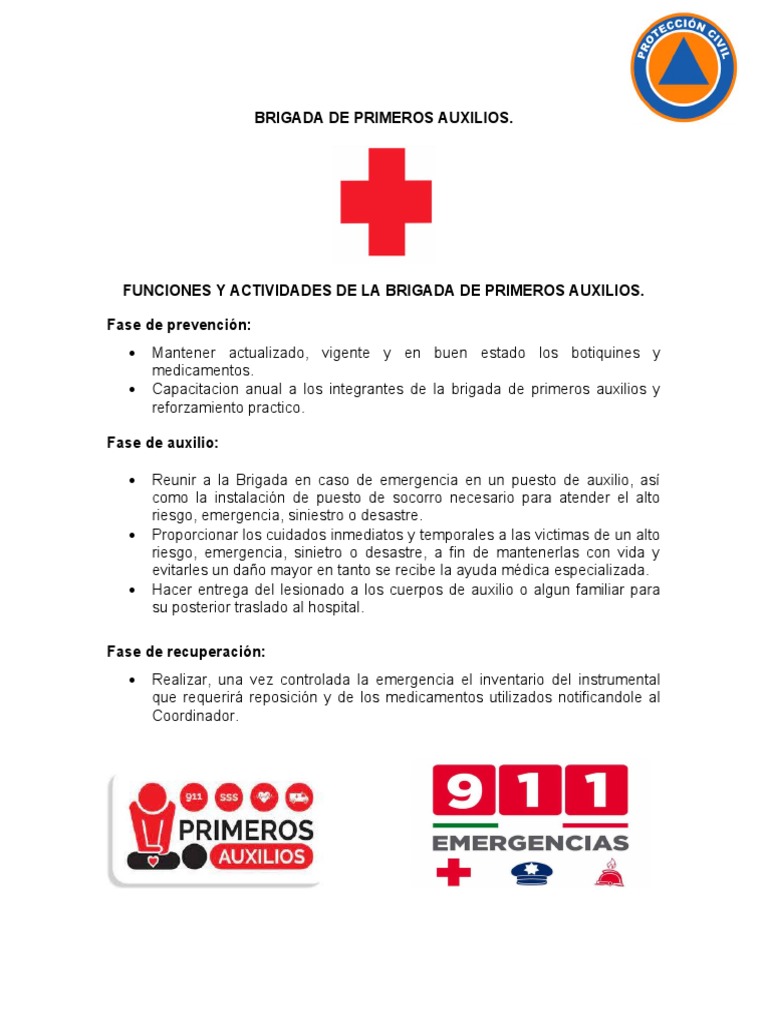Funciones brigada primeros auxilios | PDF