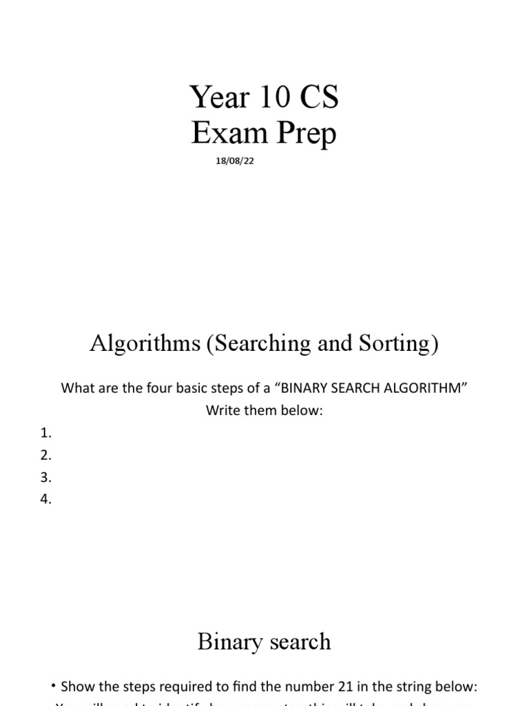 Year 10 Computer Science Revision - Searching Sorting and Algorithms | PDF | Algorithms ...