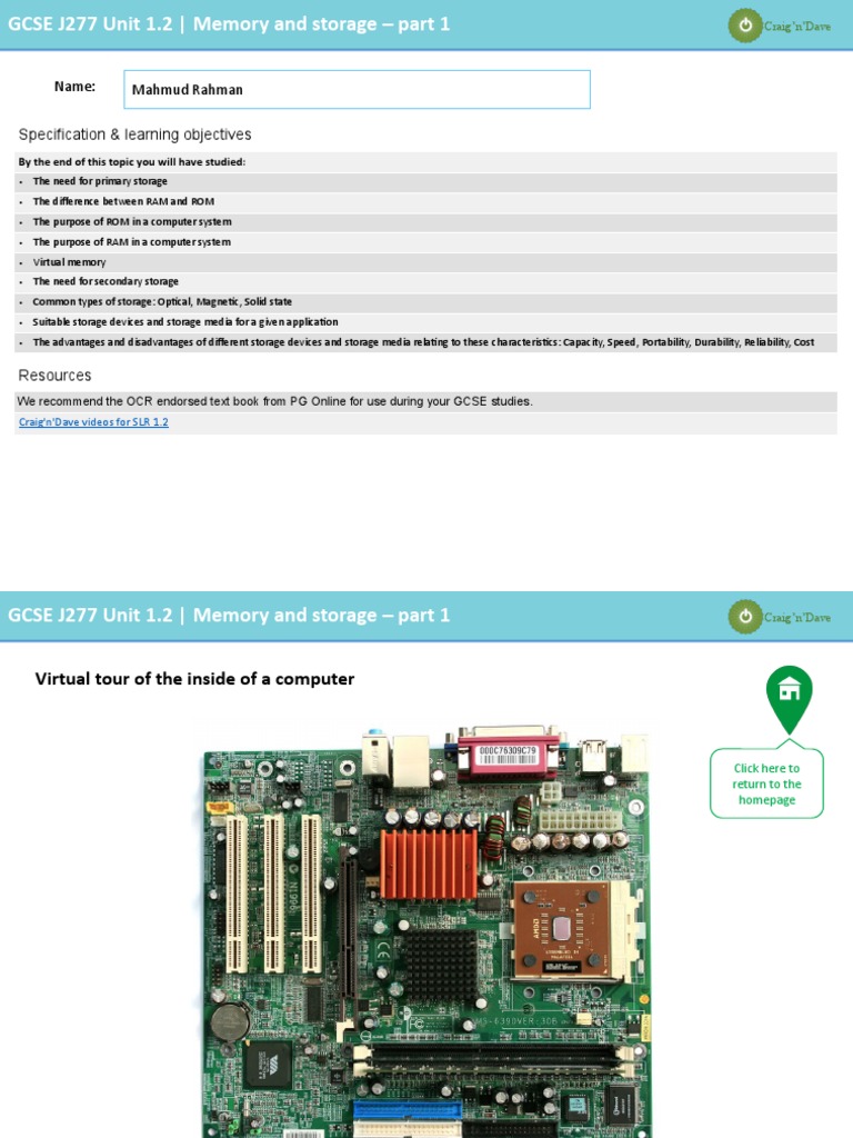 Mahmud RAHMAN - 1.2 Workbook (Part 1) | PDF | Computer Data Storage | Random Access Memory