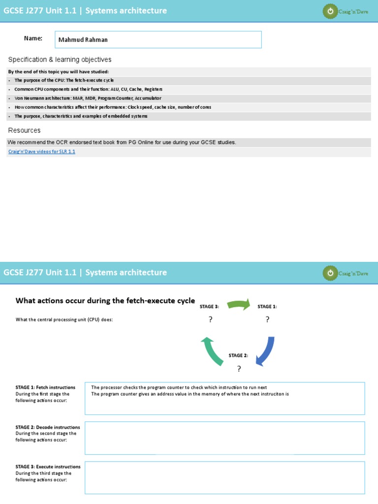 Mahmud RAHMAN - 1.1 Workbook | PDF | Central Processing Unit | Computer Data Storage