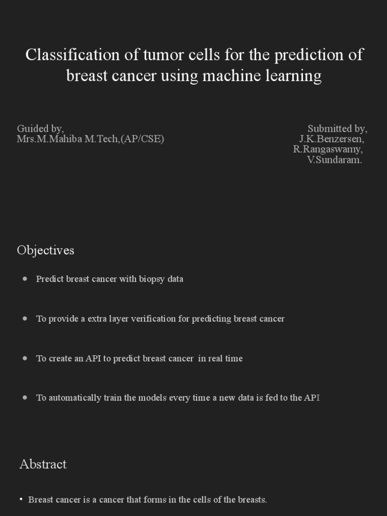 Classification of Tumor Cells For The Prediction of Breast Cancer Using ... Classification of Tumor Cells For The Prediction of Breast Cancer Using ...